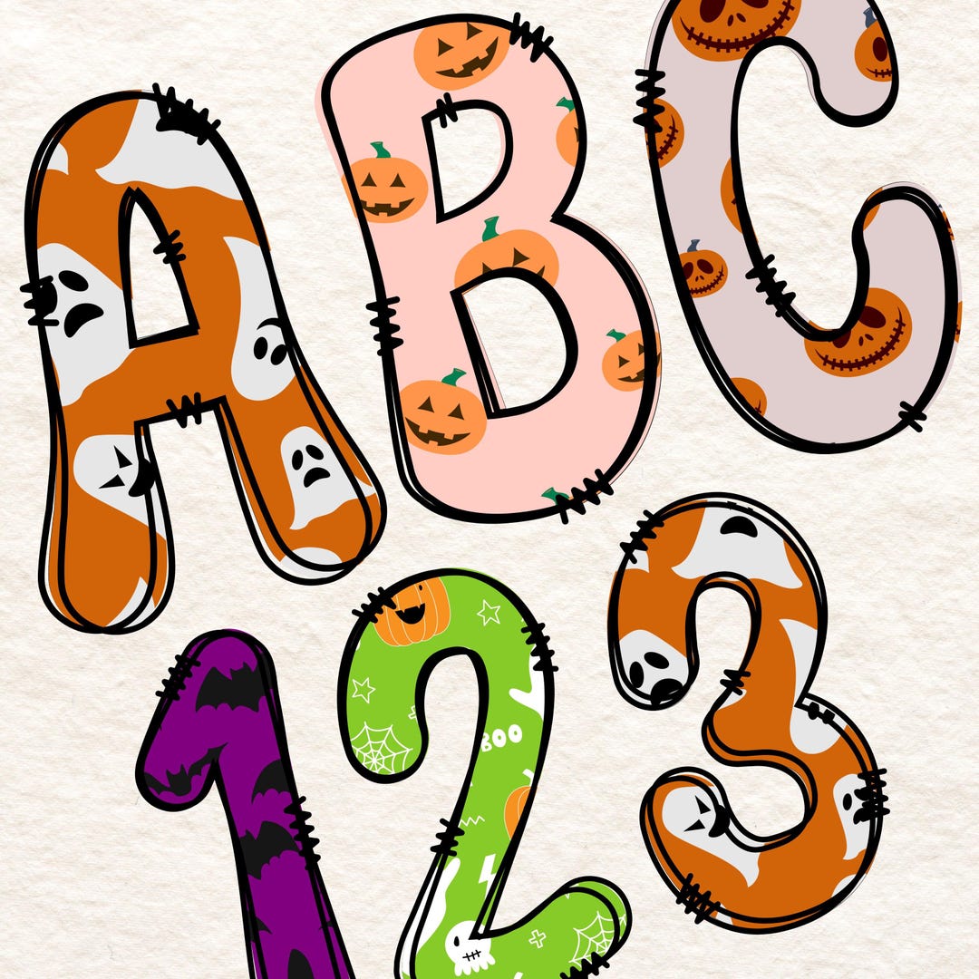 Halloween Doodle Alphabet Bundle, Halloween PNG Letters Commercial Use ...