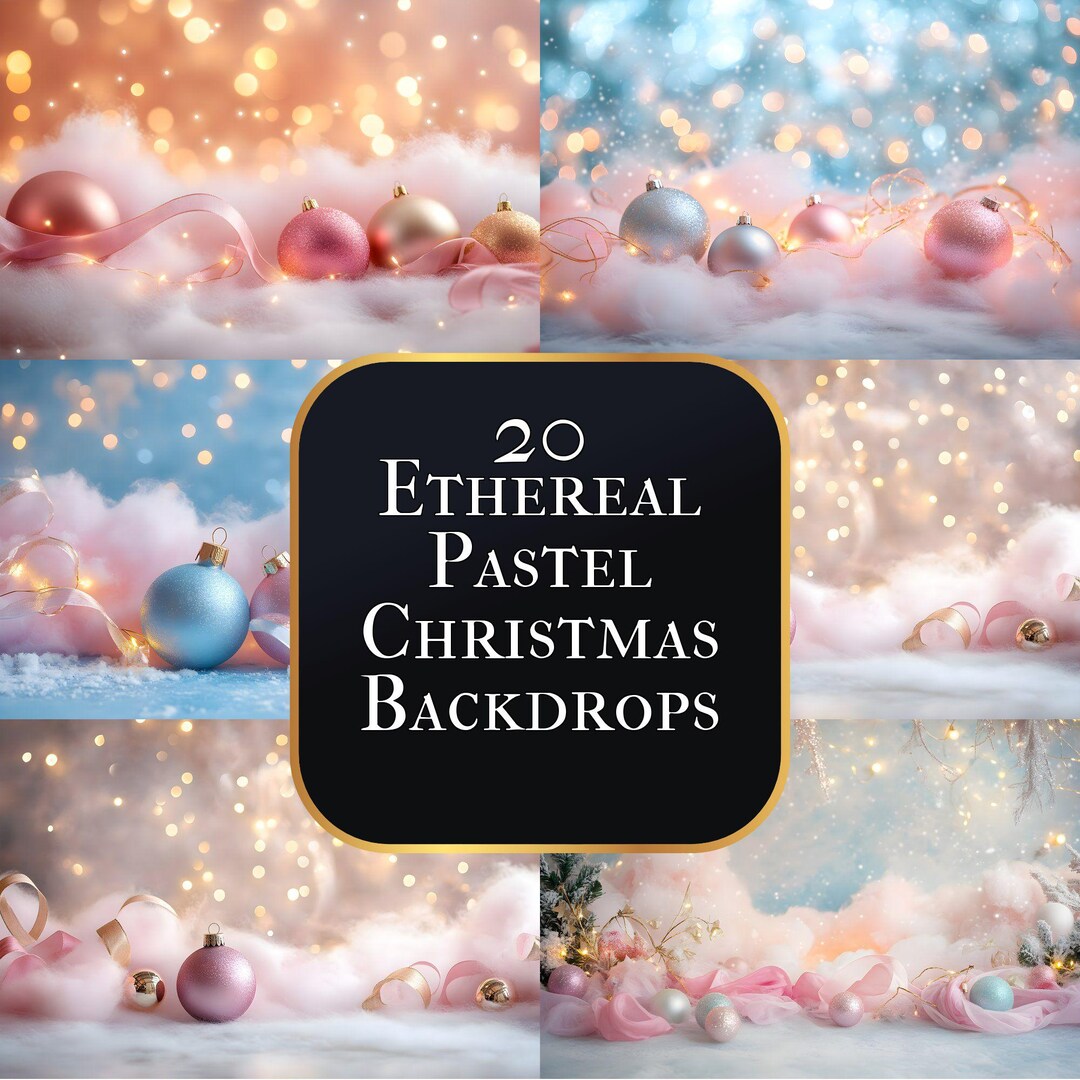 20 Ethereal Pastel Christmas Digital Backdrops, Soft Pink Blue ...