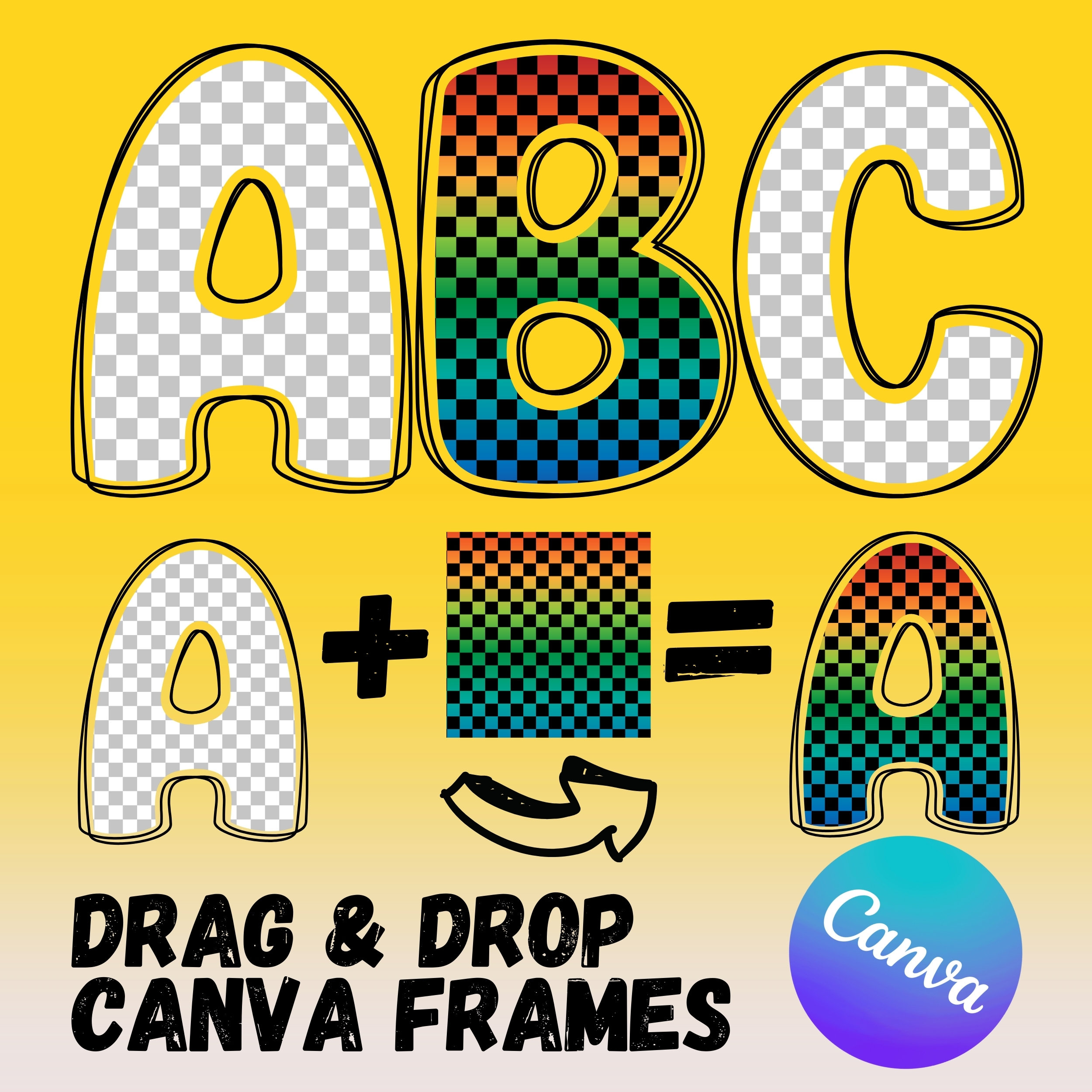 Groovy Doodle Alphabet – Drag and Drop Canva Letter Frames (PNG) - Etsy