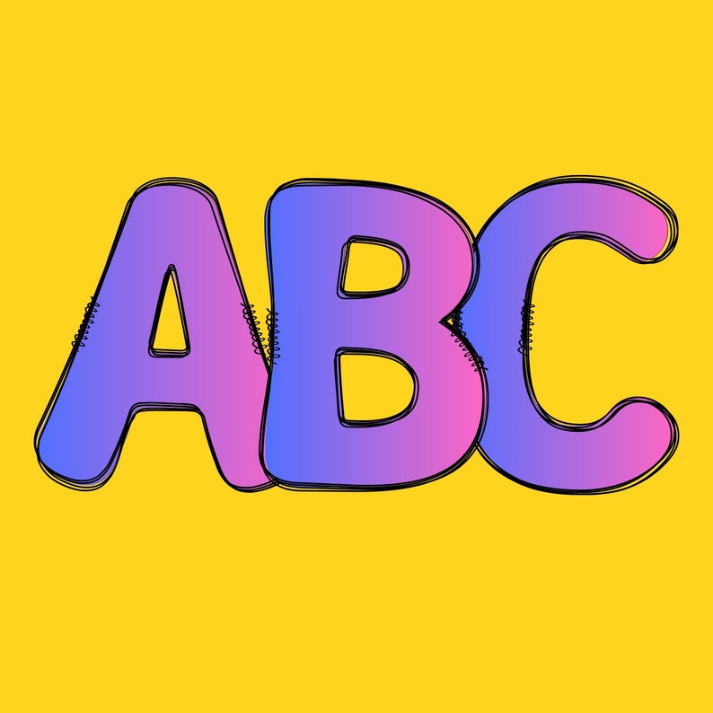 Canva Doodle Letters Drag And Drop Frames Groovy Retro Doodle Fillable Alphabet Font Letters Png 