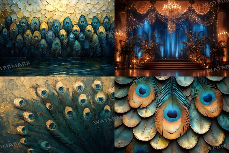 45 Peacock Deco Stage Backdrops | Elegant Art Deco Peacock Digital ...