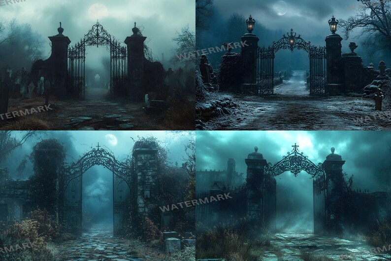 Spooky Graveyard Gate Backdrop | Gothic Digital Background | Halloween ...