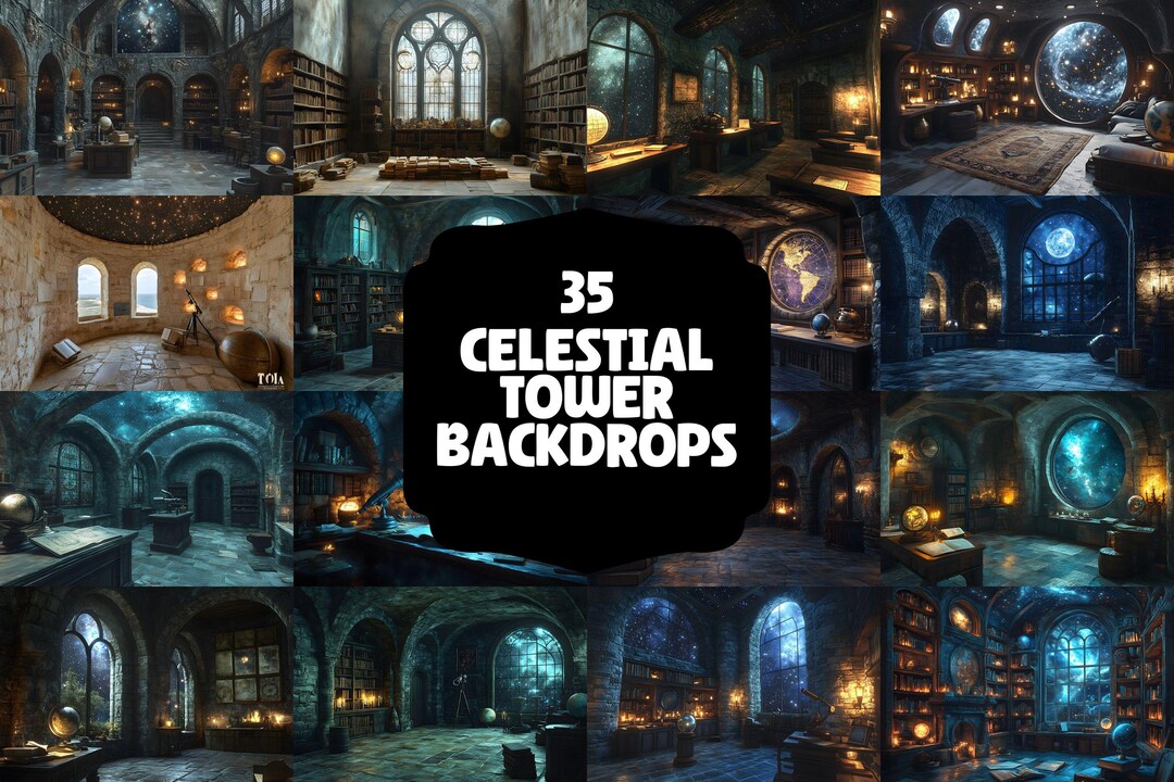 35 Celestial Tower Backdrops | Fantasy Castle Digital Backgrounds ...
