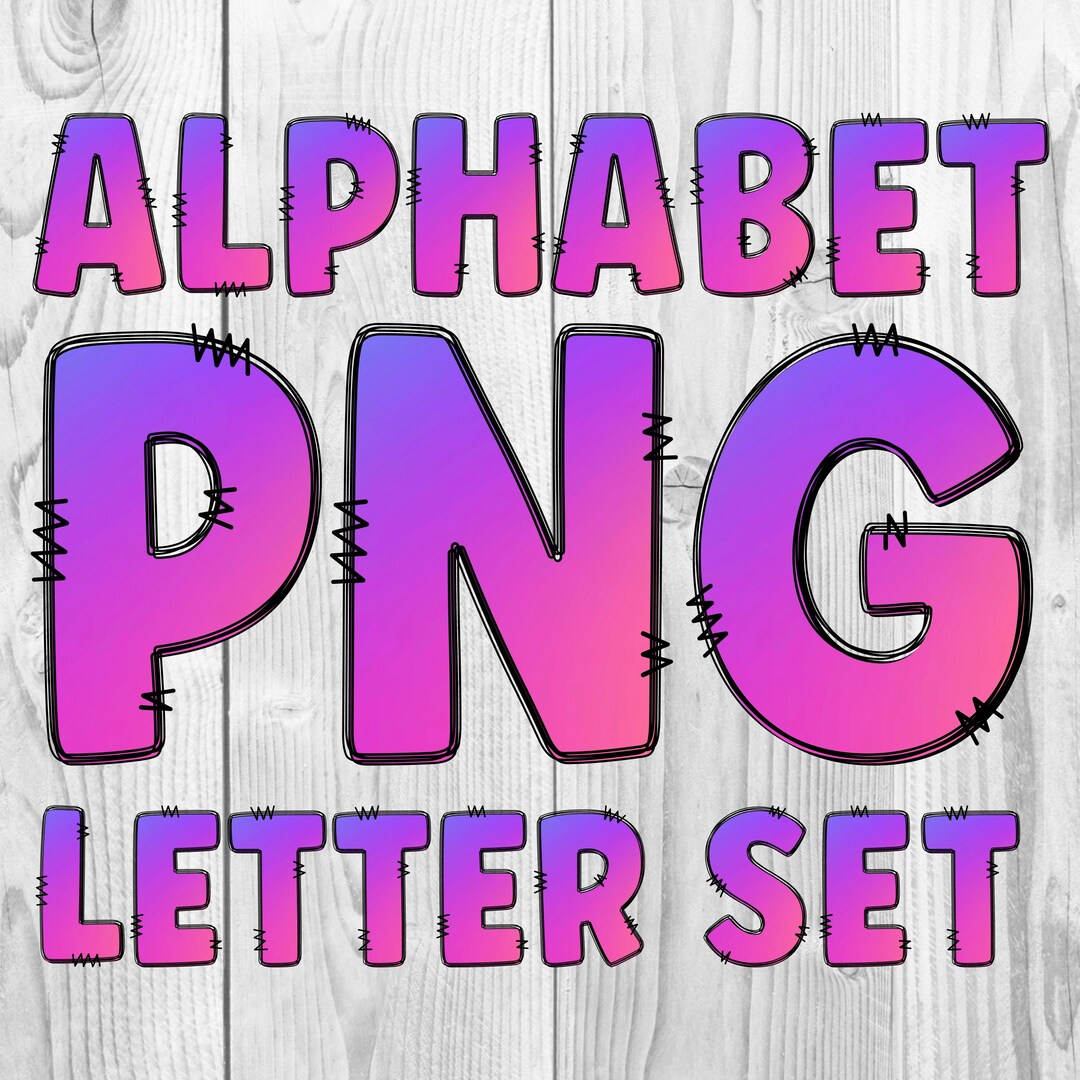 Alphabet Doodle Letters PNG Set Pink & Purple Pastel Ombre Gradient ...