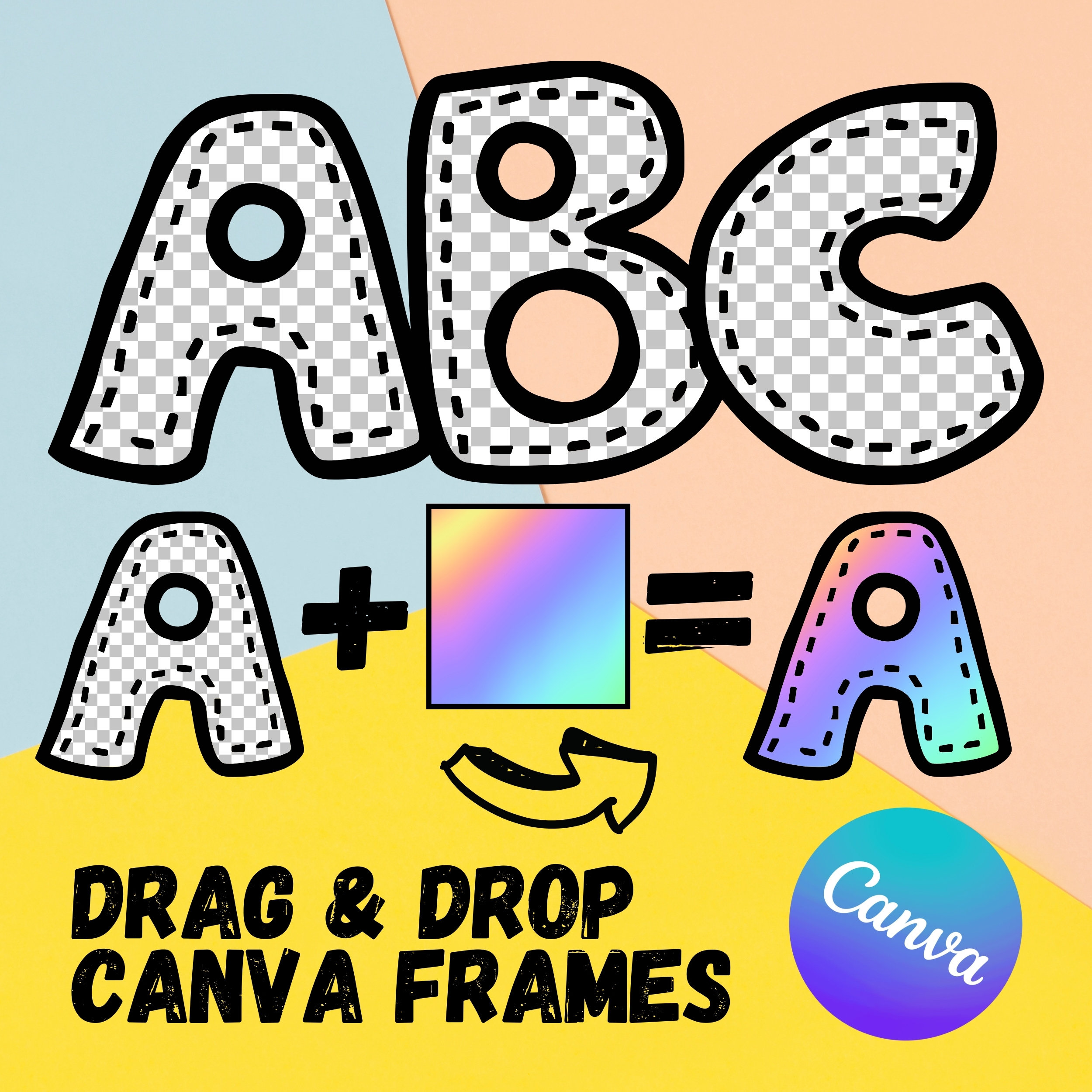 Alphabet Canva Frames - Stitch Effect Outline Letters - Drag and Drop ...