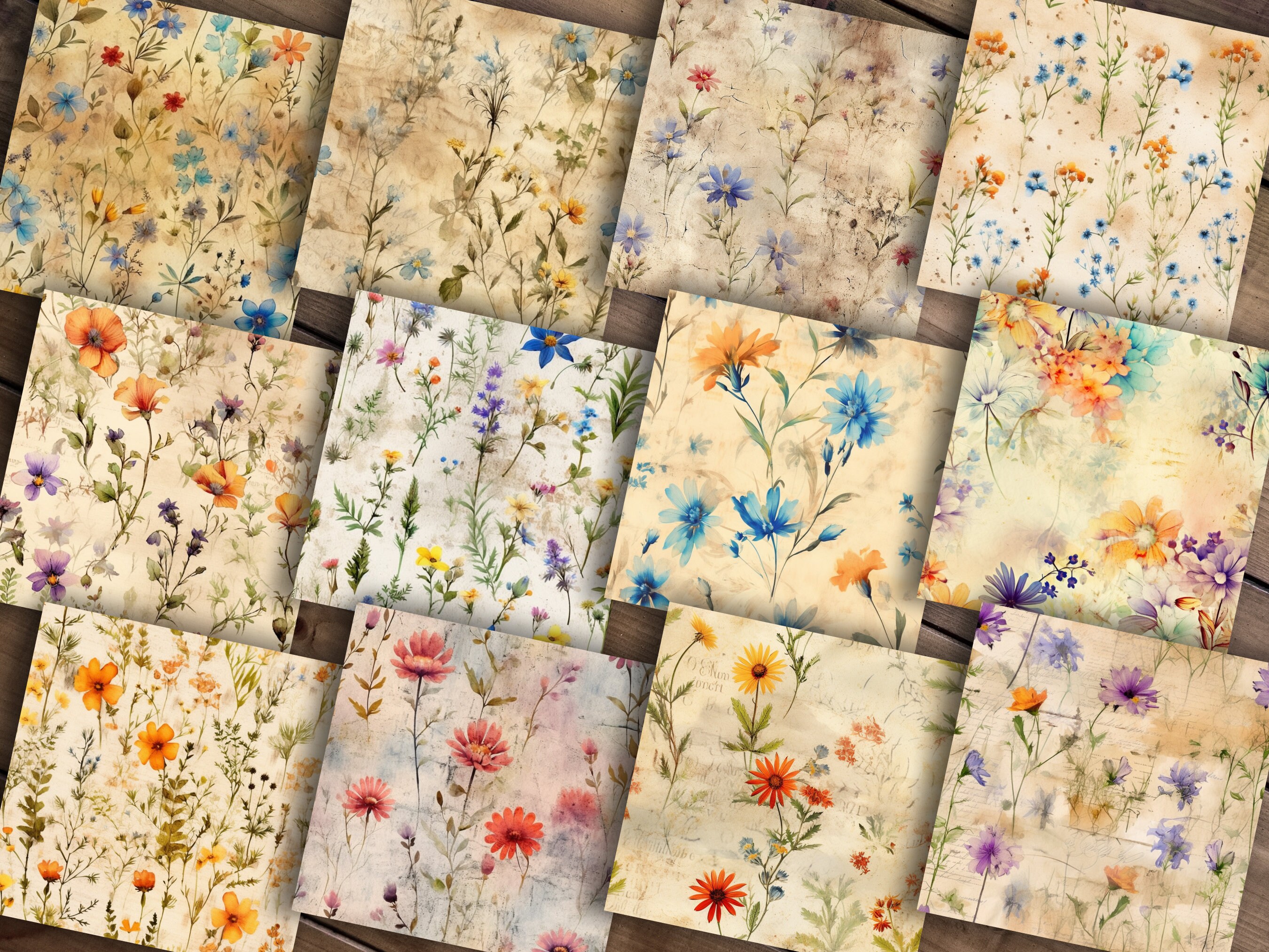 Seamless Wildflower Digital Paper Vintage Digital Papers - Etsy