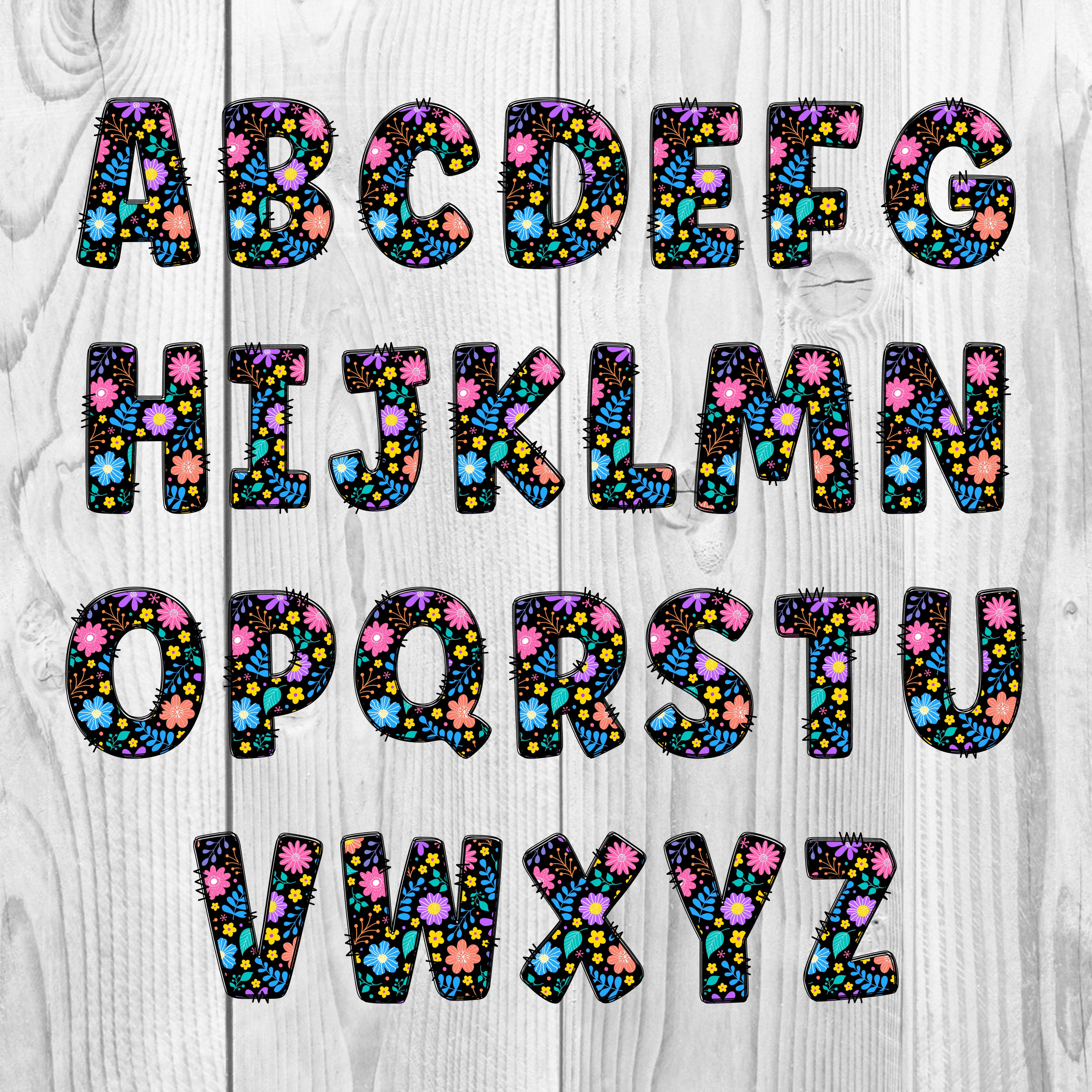 Floral Alphabet Doodle Letters PNG Set Wildflower Doodle Alphabet Pngs ...