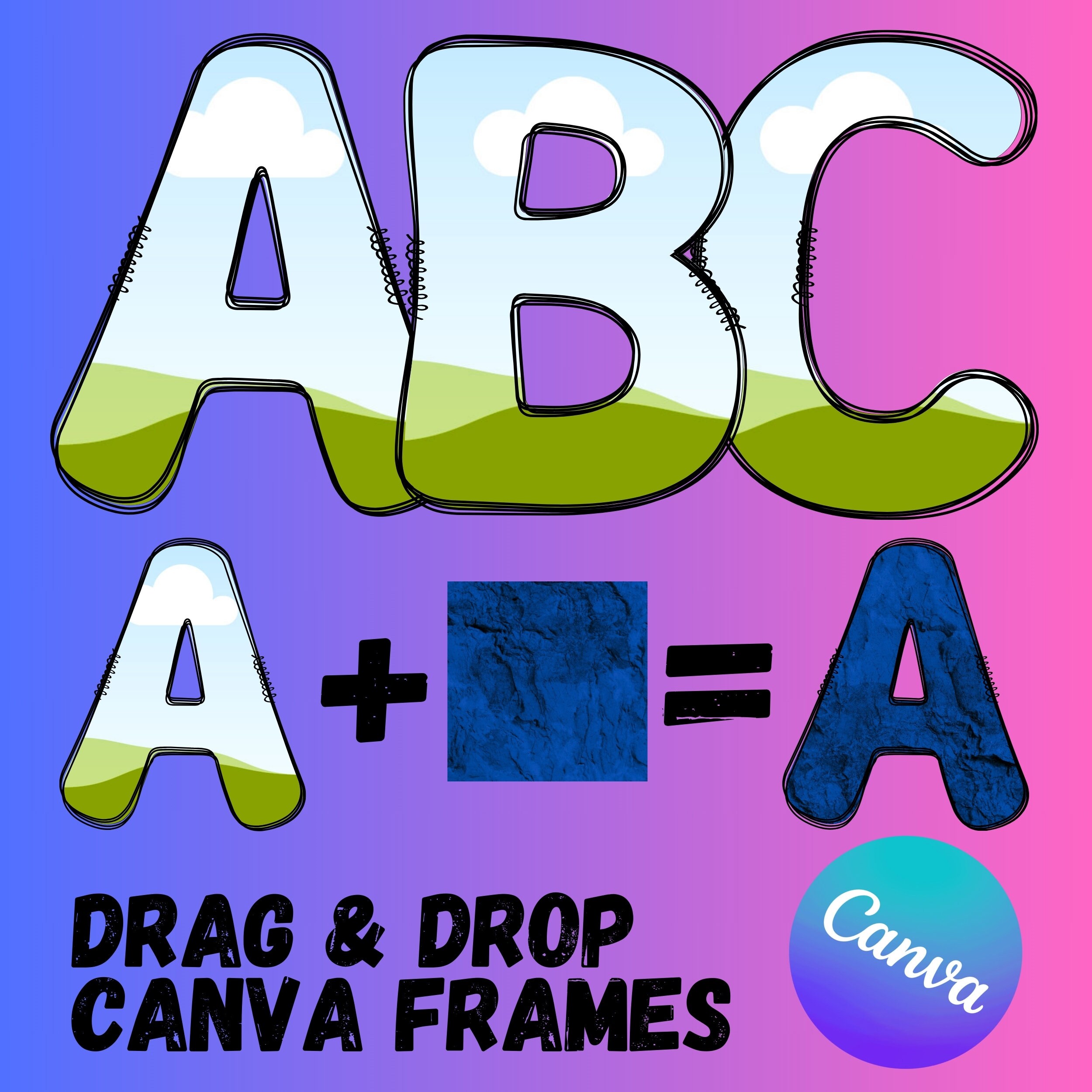 CANVA Doodle Letters Drag and Drop Frames Groovy Retro Doodle Fillable ...