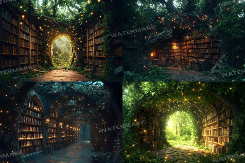 40 Enchanted Forest Library Digital Backdrops for Magical, Literary ...