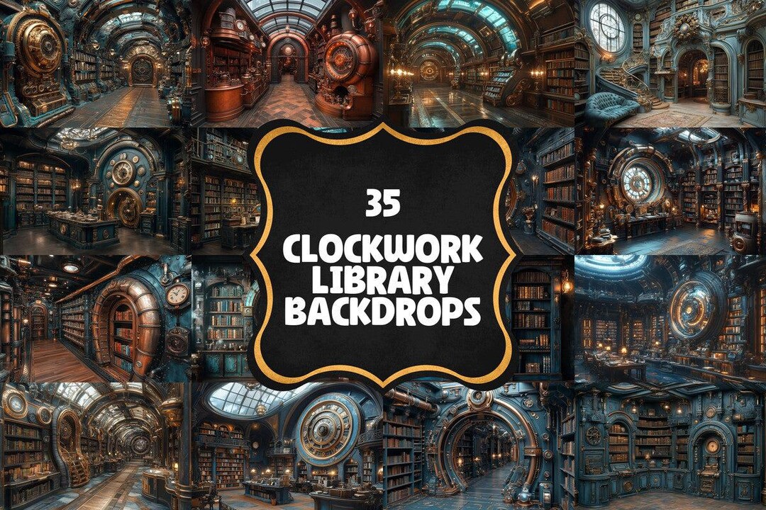 Clockwork Library Backdrops – 100 Steampunk Digital Art Backgrounds - Etsy