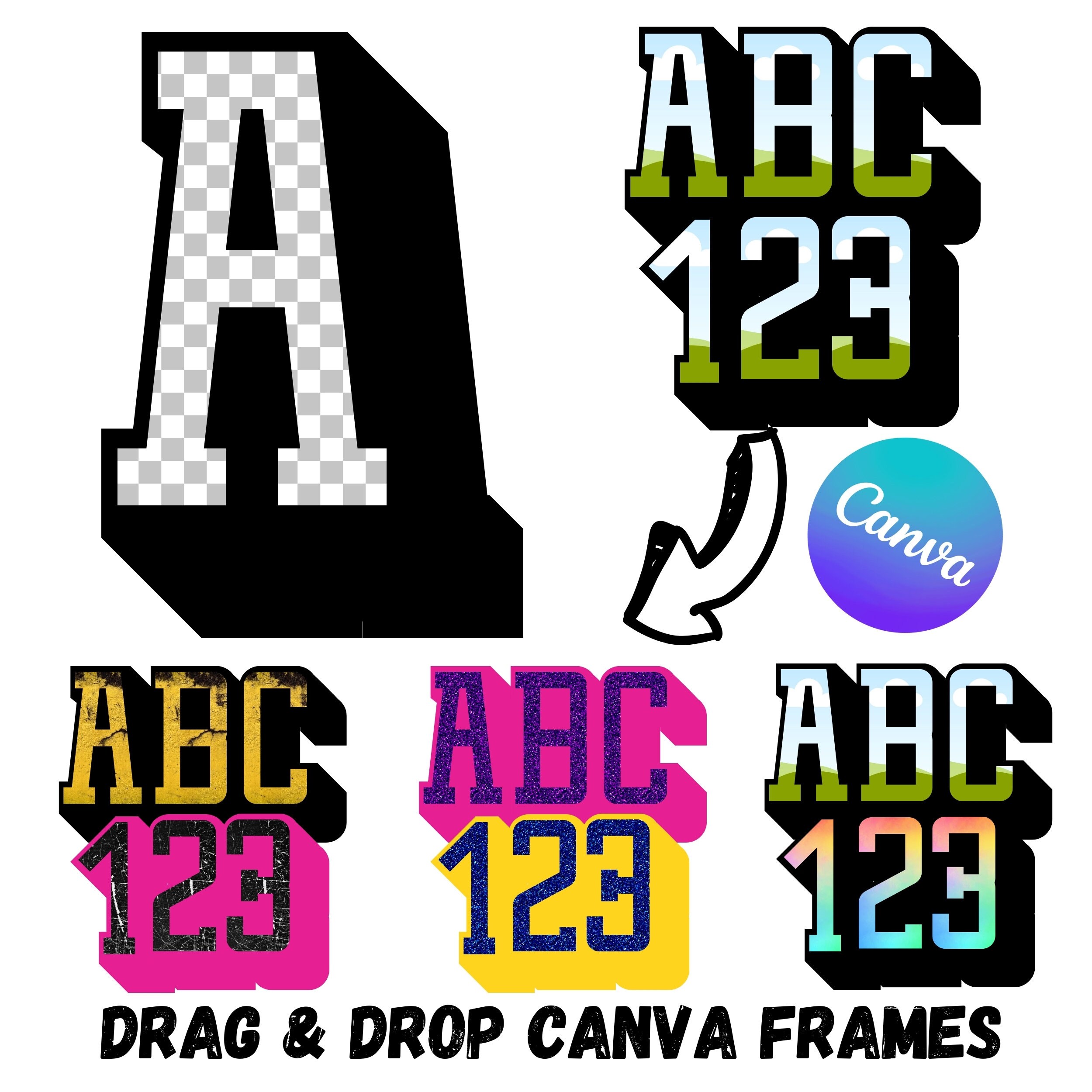 Letter Canva Frames Drag and Drop Frames Groovy Retro - Etsy
