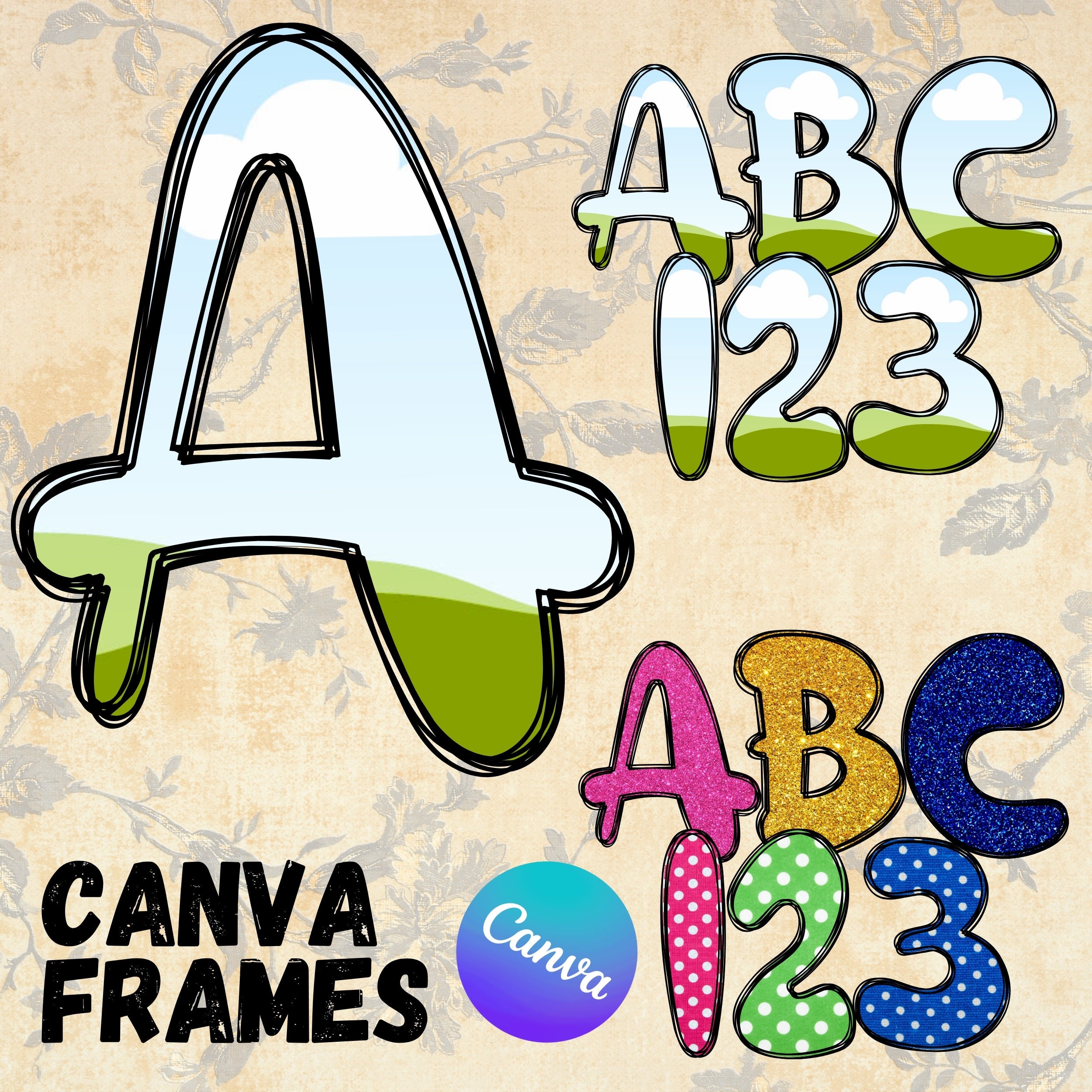 Letter Canva Frames Drag and Drop Frames Groovy Retro - Etsy