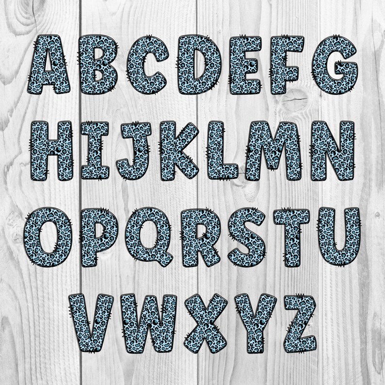 Leopard Print Alphabet Letters PNG Set, Blue Leopard Pattern Alphabet ...
