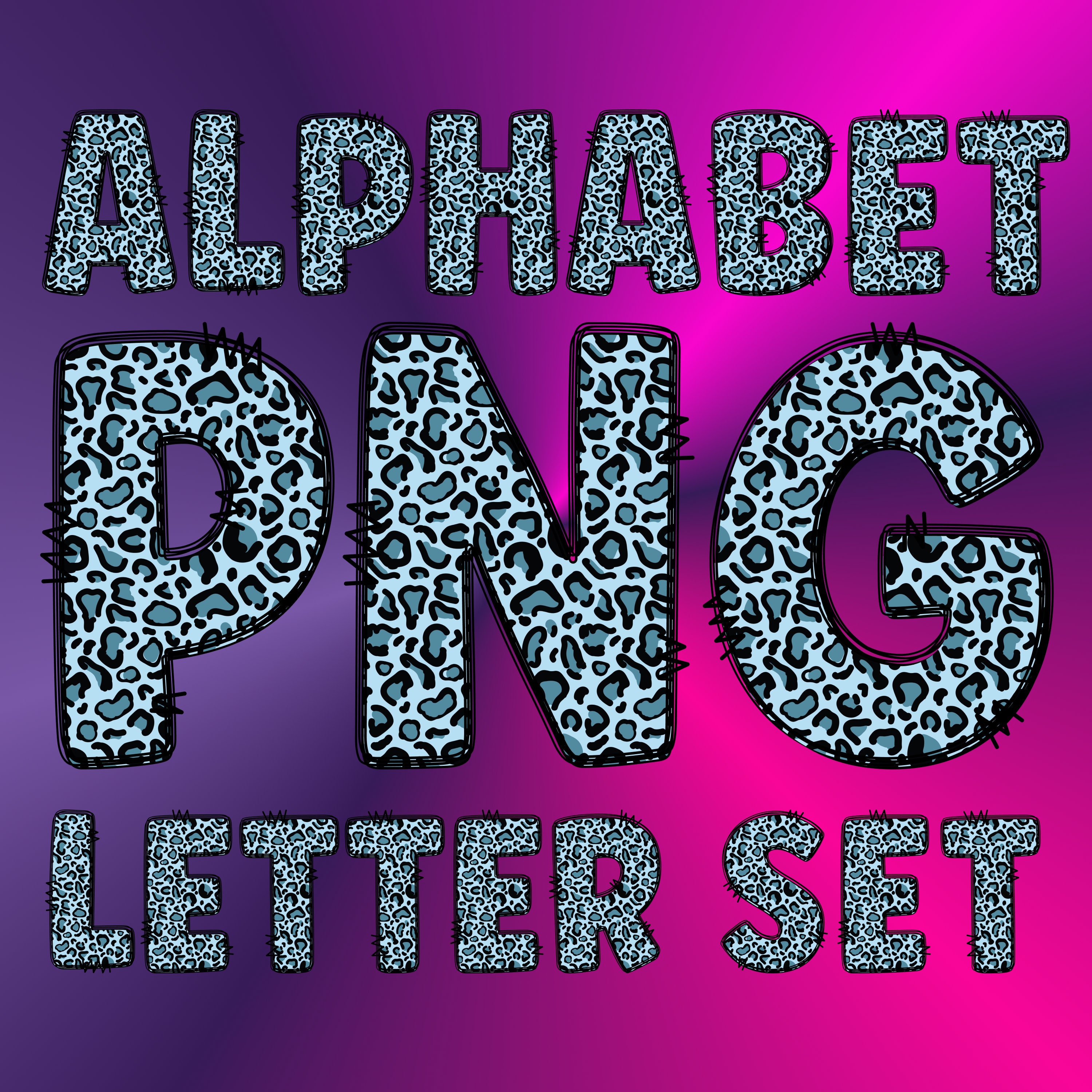 Leopard Print Alphabet Letters PNG Set, Blue Leopard Pattern Alphabet ...