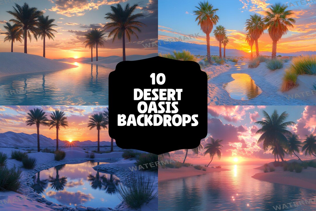 10 Desert Oasis Backdrops | Desert Backdrop | Tropical Sunset Photoshop ...
