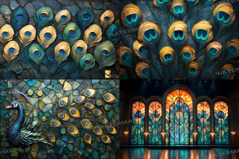 45 Peacock Deco Stage Backdrops | Elegant Art Deco Peacock Digital ...