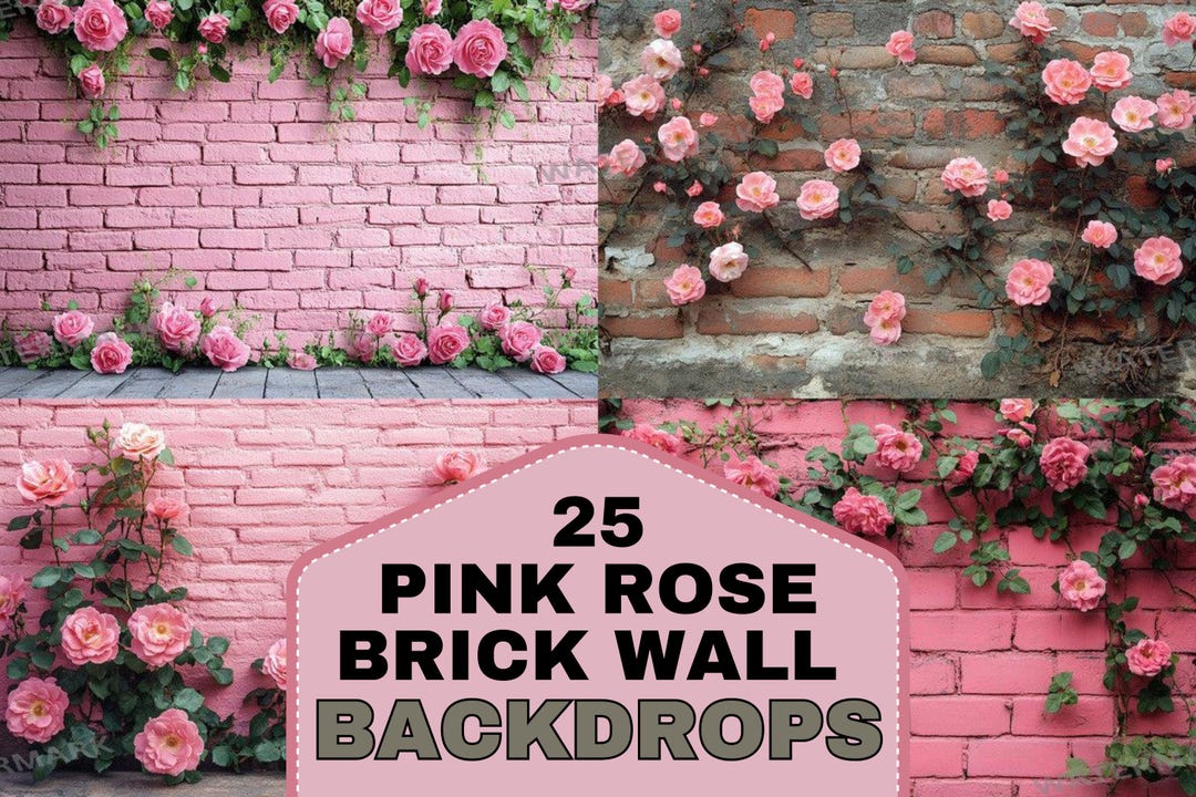 Pink Rose Brick Wall - Brick Wall Photography Backdrops - Photoshop ...