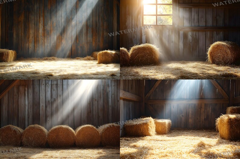 40 Barnyard Bliss Digital Backdrops - Rustic Farmhouse Hay Barn Scenes ...