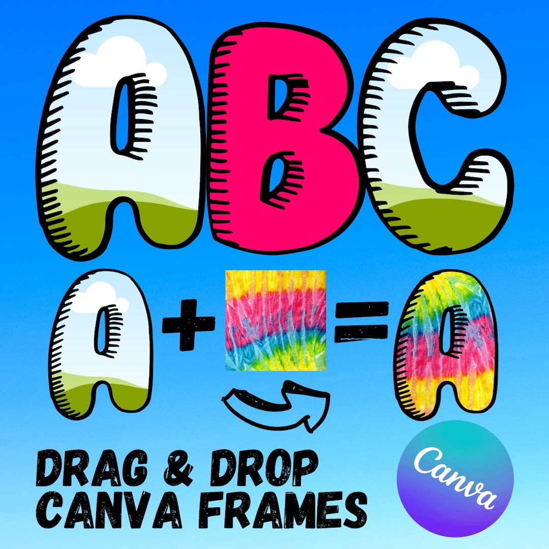 CANVA Doodle Letters Drag and Drop Frames Groovy Retro Doodle Fillable ...