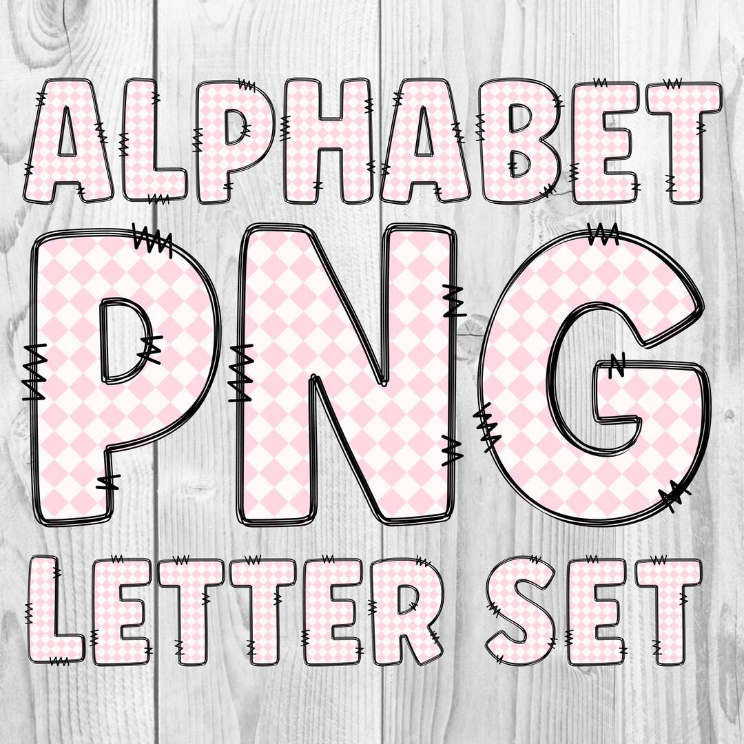 Checkered Alphabet Doodle Letters PNG Set Pink Picnic Doodle Alphabet ...