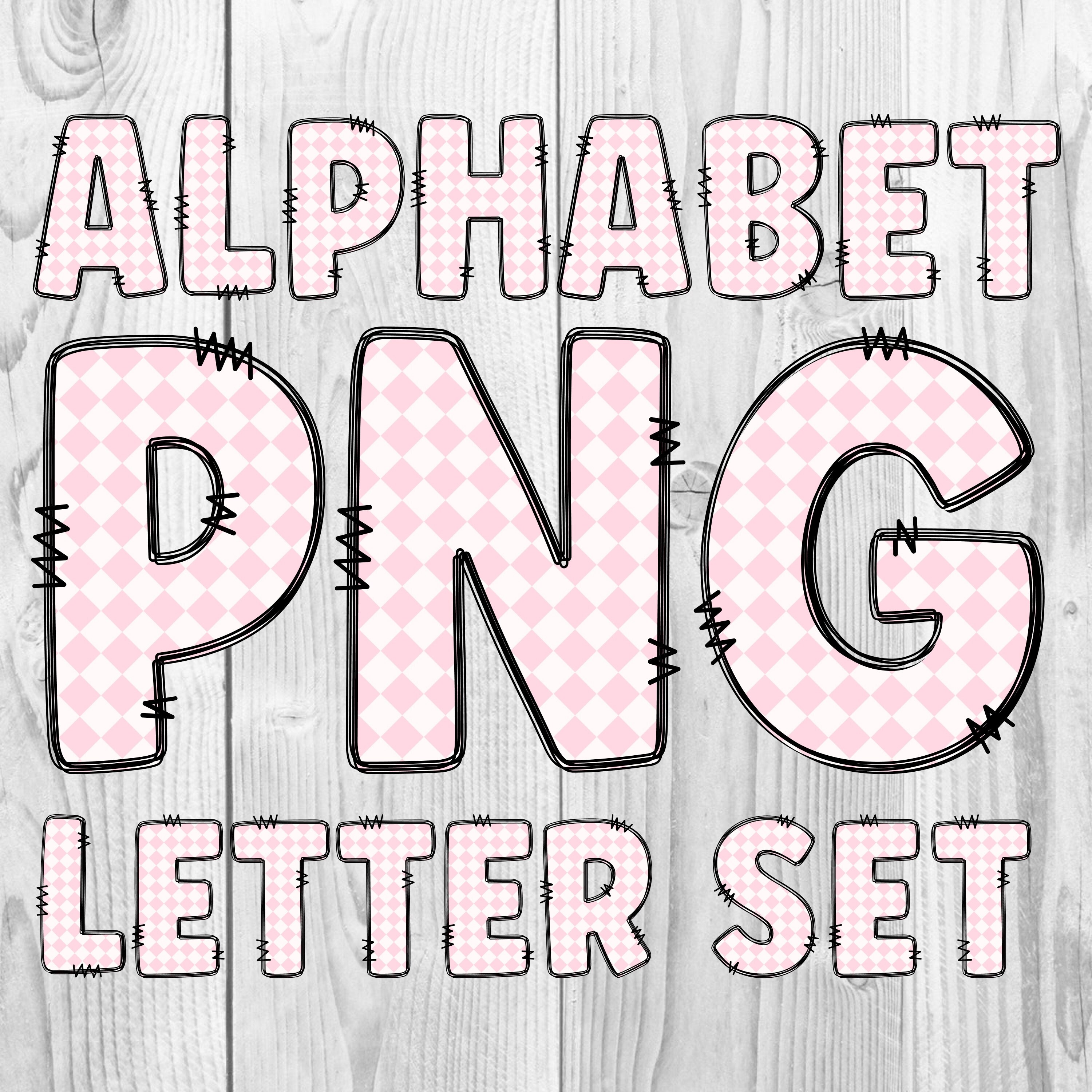 Checkered Alphabet Doodle Letters PNG Set Pink Picnic Doodle Alphabet ...