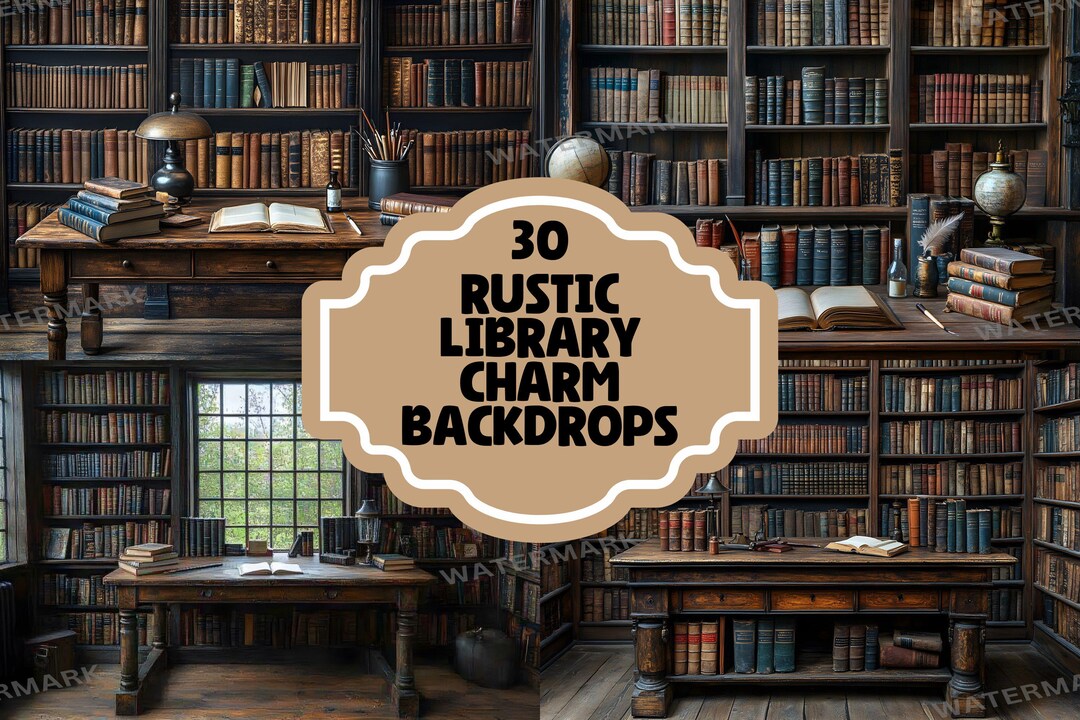 Rustic Library Backdrop Set | 30 Backdrops | Vintage Book Charm ...