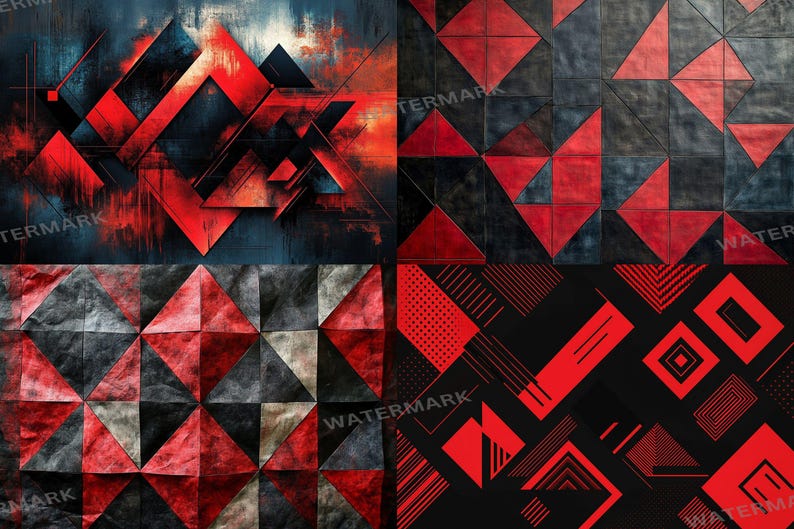 Red and Black Geometric Backdrops – Modern Digital Paper (PNG) - Etsy
