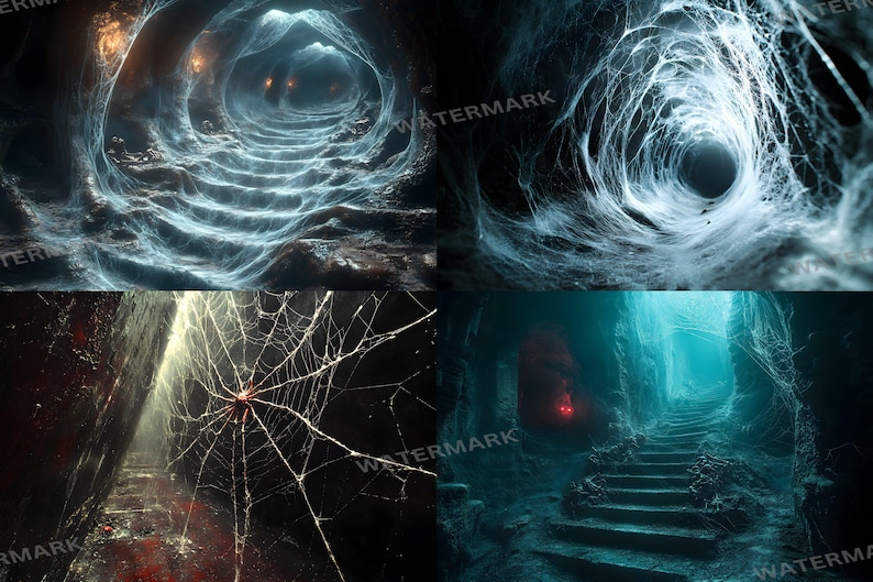 40 Spider's Lair Backdrops | Dark Cavern | Haunted Webs | Creepy ...