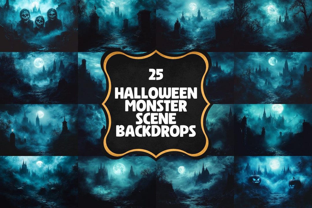 25 Halloween Monster Backdrops, Spooky Digital Horror Backgrounds (JPG ...