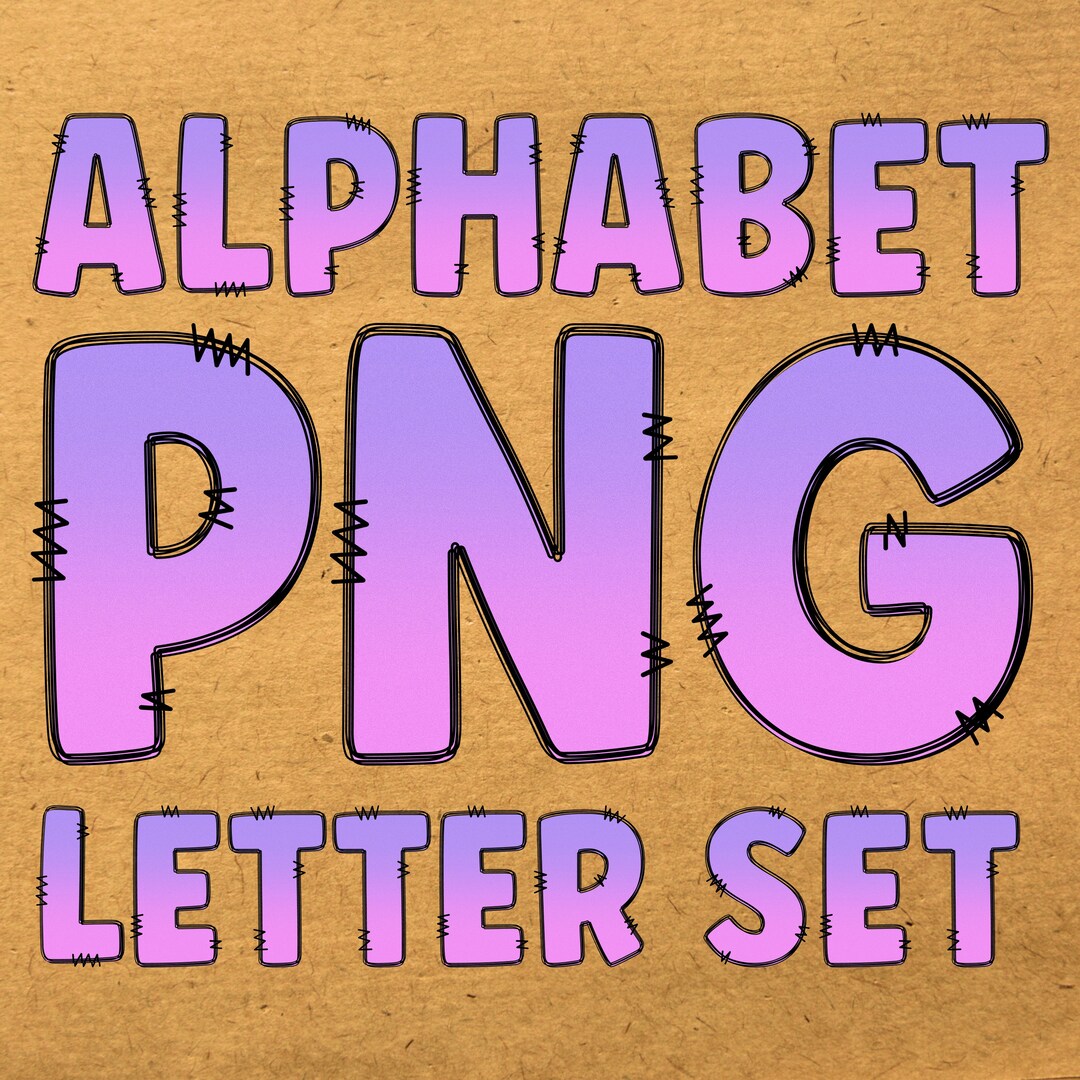 Alphabet Doodle Letters PNG Set Pink and Purple Gradient Doodle ...