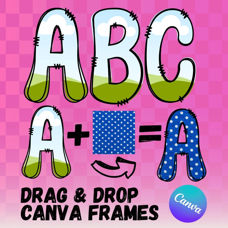 Letter Canva Frames Drag and Drop Frames Groovy Retro Doodle Fillable ...