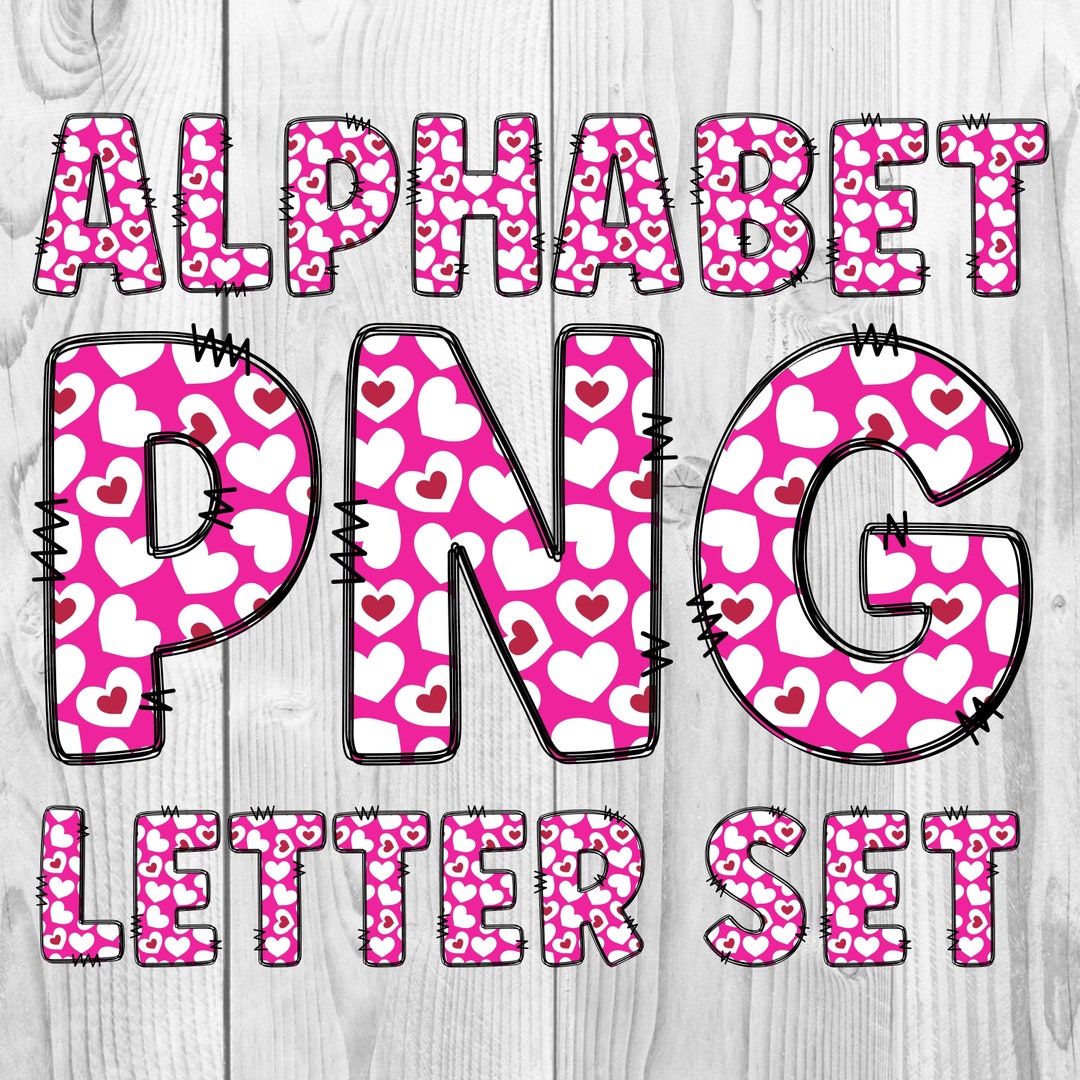 Hearts Alphabet Doodle Letters PNG Set Heart Doodle Alphabet Pngs, Love ...