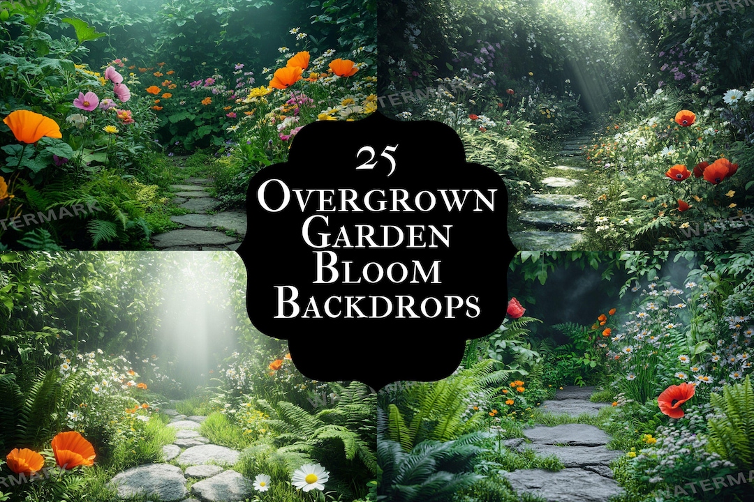 Overgrown Garden Bloom Digital Backdrops, Floral Pathway Composites ...