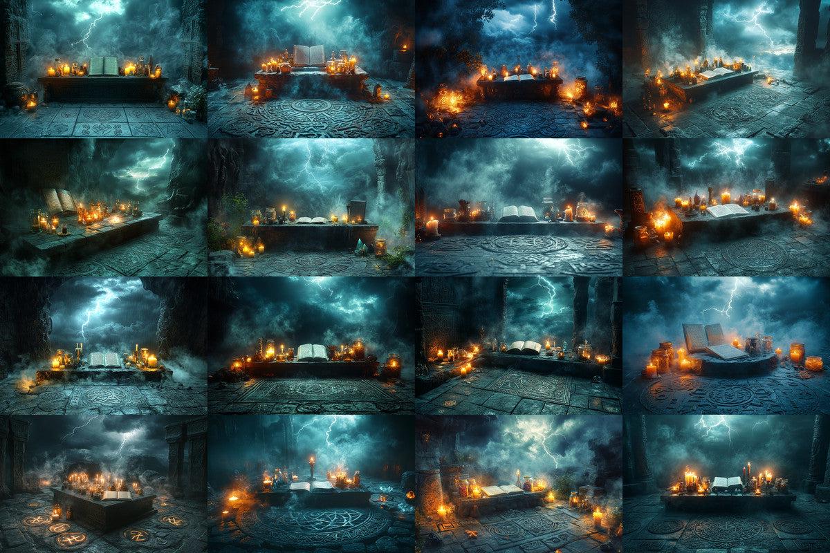 Dark Candlelit Altar Backdrop - Gothic Haunted Photography Background ...