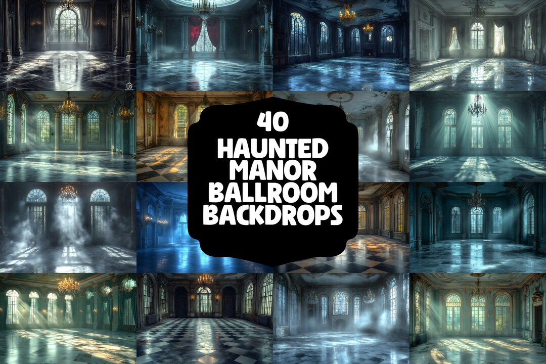 Haunted Manor Ballroom Backdrops – 40 Spooky Photography PNG Overlays ...