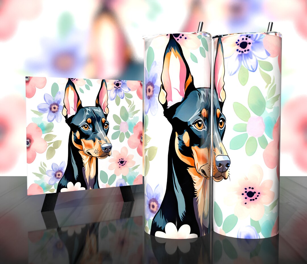 Regal Doberman Dog With Flowers Tumbler Wrap 20oz Sublimation Design HD PNG Digital Art - Etsy