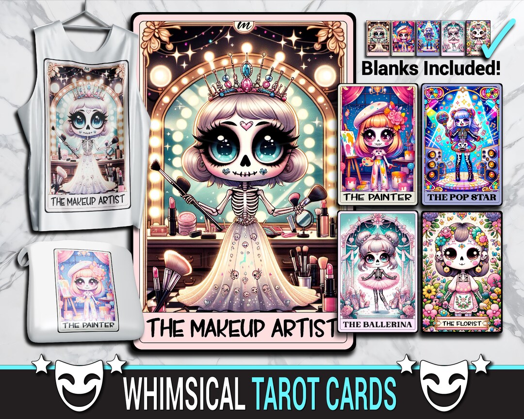 5 Tarot Cards Adorable Chibi Girl Bundle 1 Transparent PNG Sublimation ...