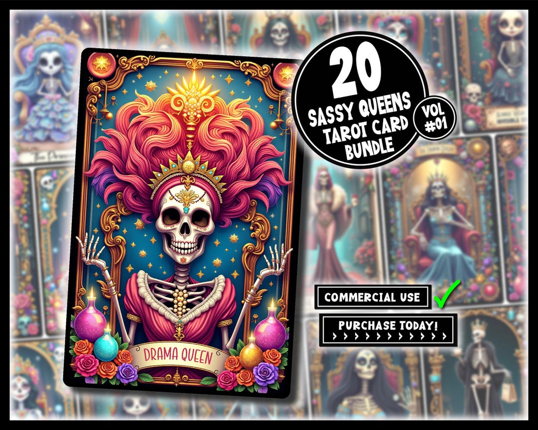 20 Sassy Queen Tarot Cards Bundle 01 Whimsical Funny Clipart Commercial ...