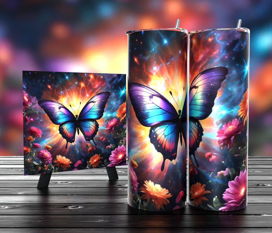 Nebula Nectar: the Butterfly's Celestial Bloom Tumbler Wrap 20oz ...