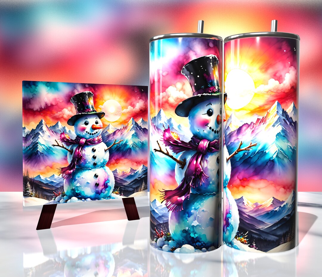 Colorful Alcohol Ink Snowman Tumbler Wrap 20oz Sublimation Design HD ...