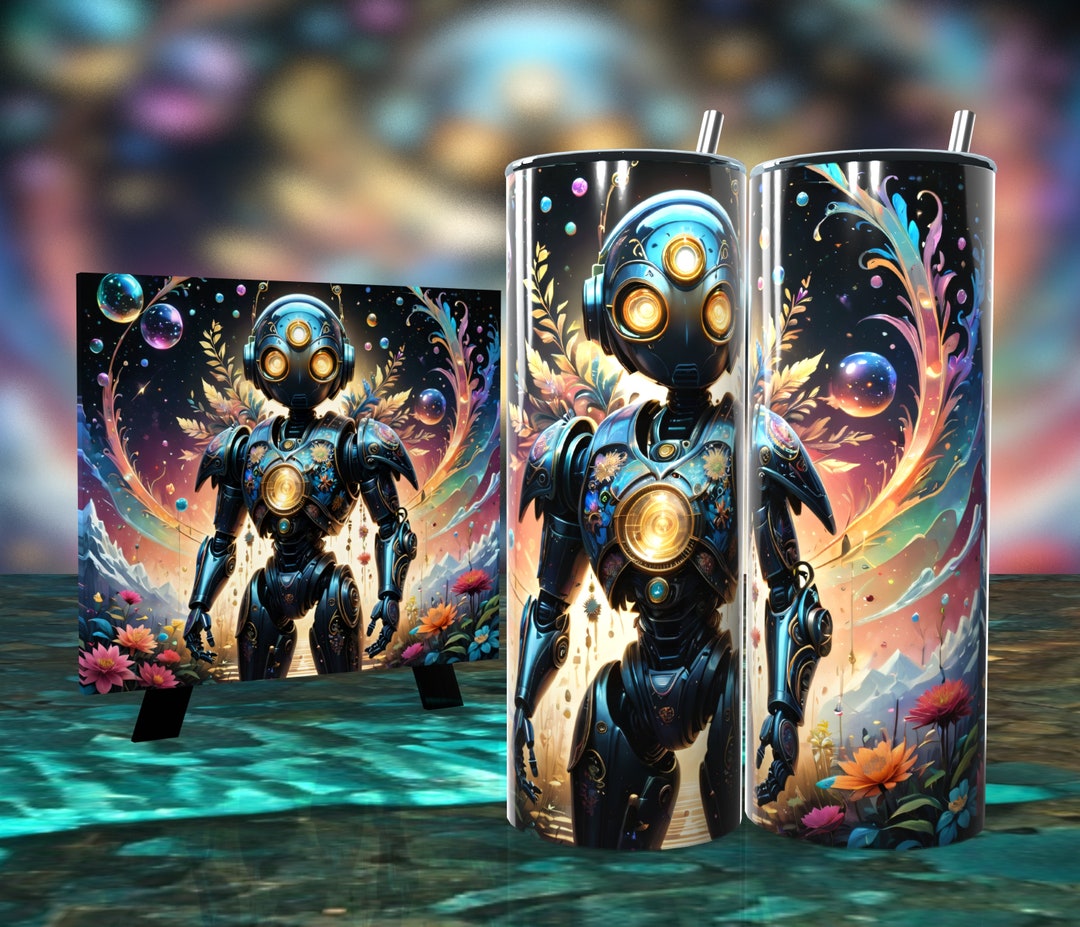 Futuristic Robot in Garden Tumbler Wrap 20oz Sublimation - Etsy