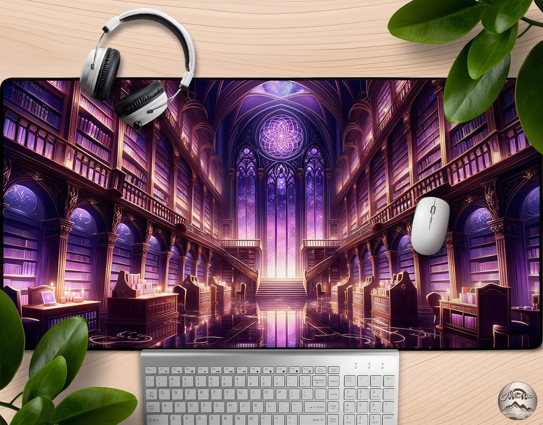 Astral Archive - Purple Anime Library Mousepad, Cosmic Fantasy Desk Mat ...