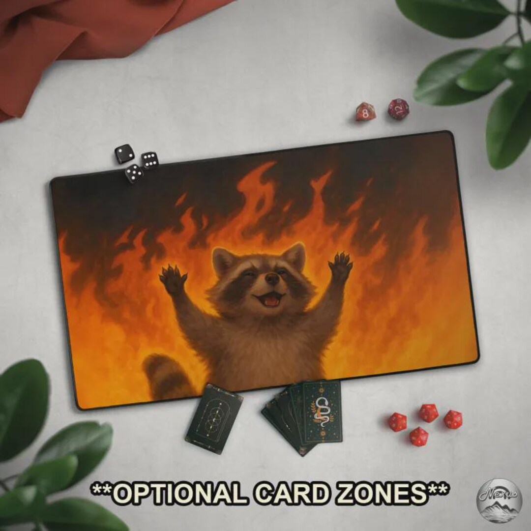 Funny Raccoon & Fire TCG Playmat, Funny Animal Art Mat for MTG With ...