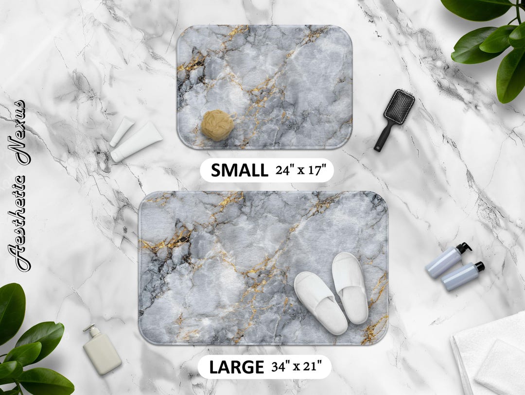 Luxury White Marble Bath Mat, Elegant Plush Anti-slip Memory Foam ...