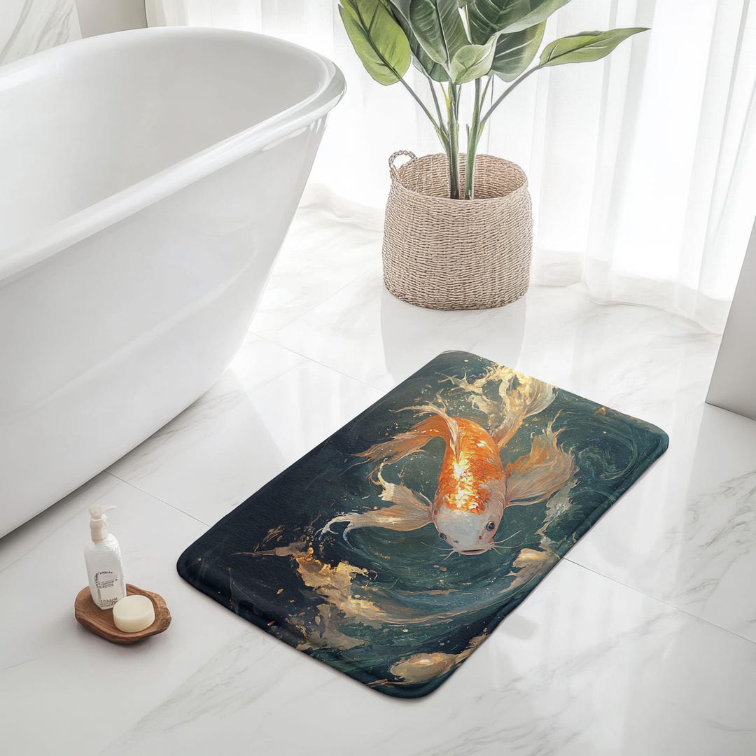 Koi Fish Bath Mat, Aesthetic Japanese Koi Anti-slip Memory Foam ...