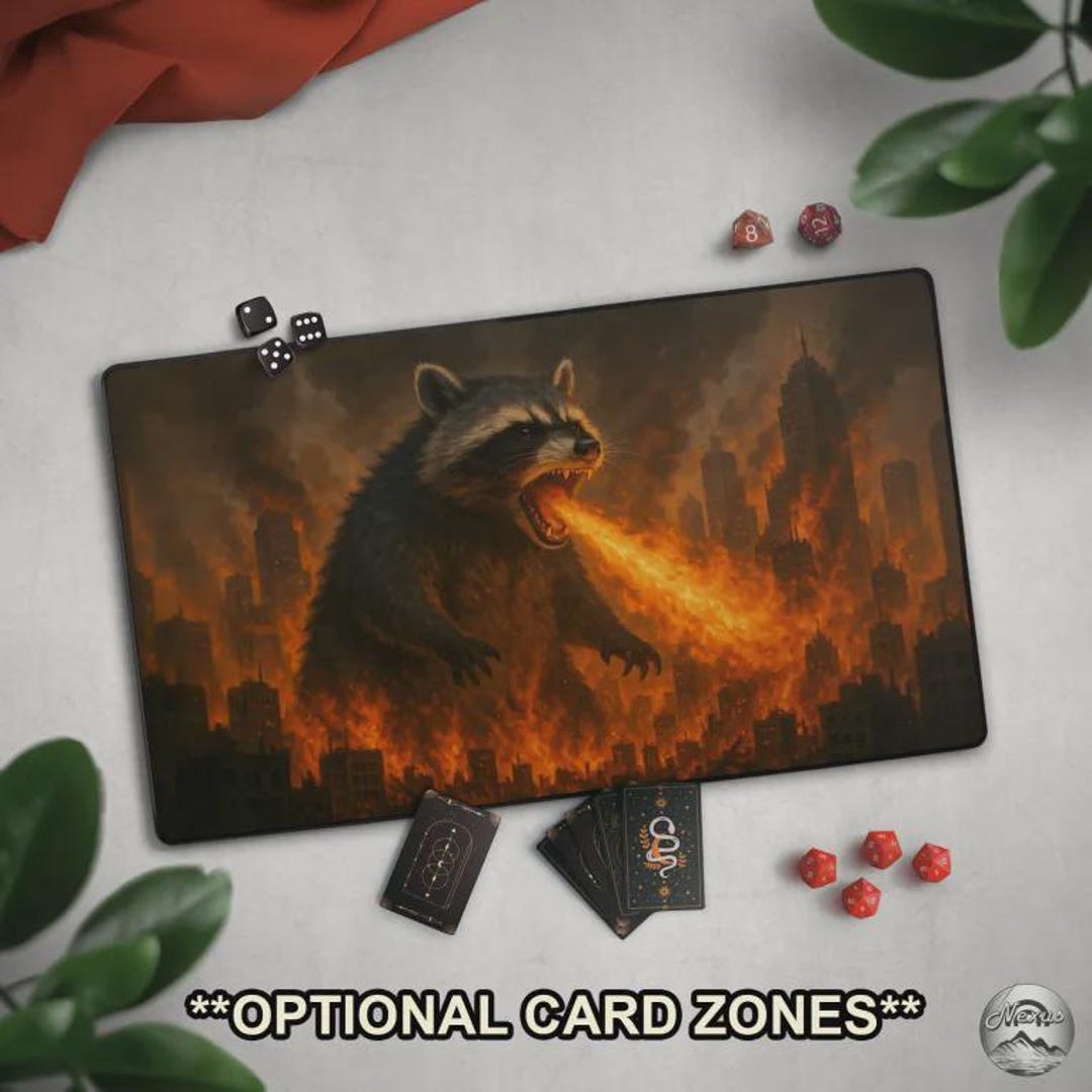 Giant Fire Breathing Raccoon TCG Playmat With Zones for MTG, Funny ...