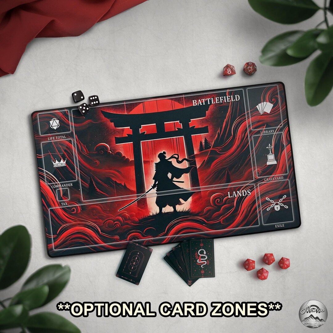 Red Moon Samurai TCG Playmat, Stylized Anime Mat With EDH Zones ...