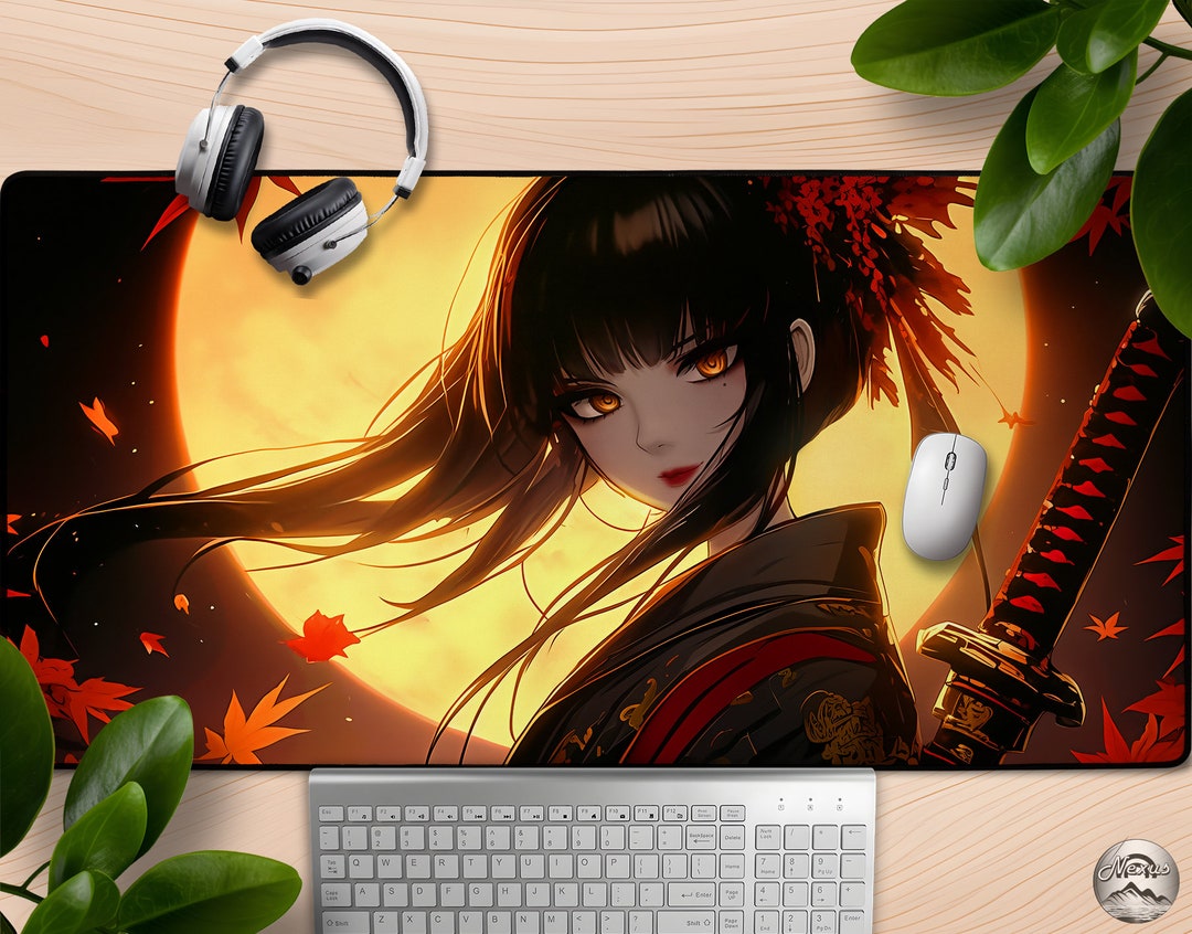 Autumn Blade Cool Anime Katana Girl Mousepad, Waifu Desk Mat, Large ...