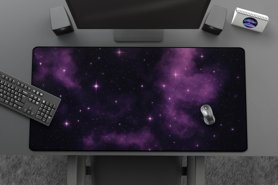 Purple & Black Galaxy Gaming Mousepad, Aesthetic Clouds and Stars Desk ...