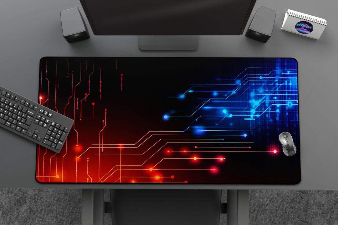 Desk Mat: Duality Matrix - Cool Neon Tech Mousepad, Futuristic Cyber ...